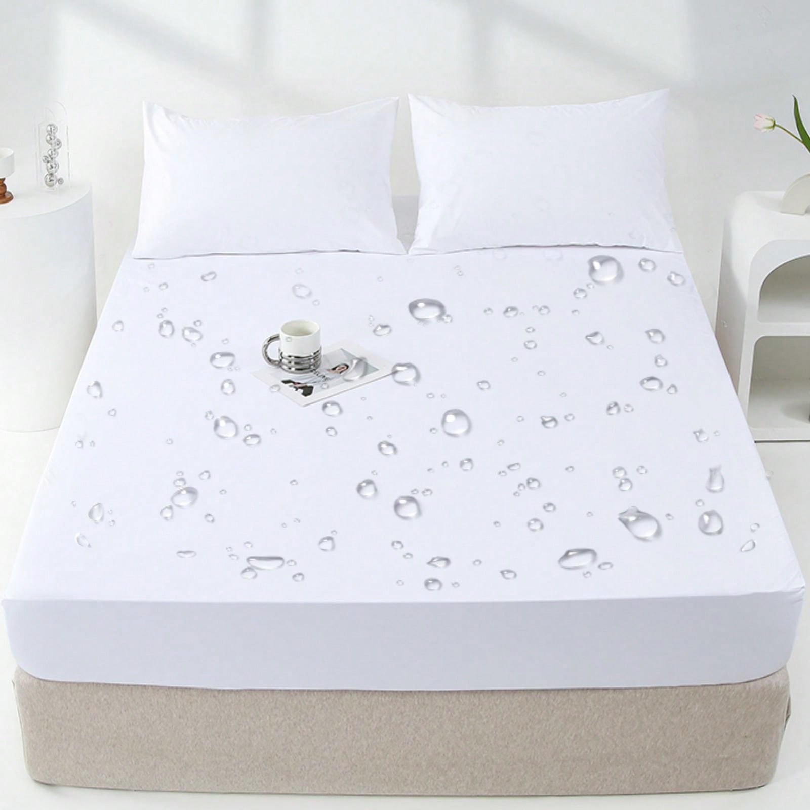 1pc Solid Color Waterproof Fitted Sheet, Simple Style, Skin-friendly ...