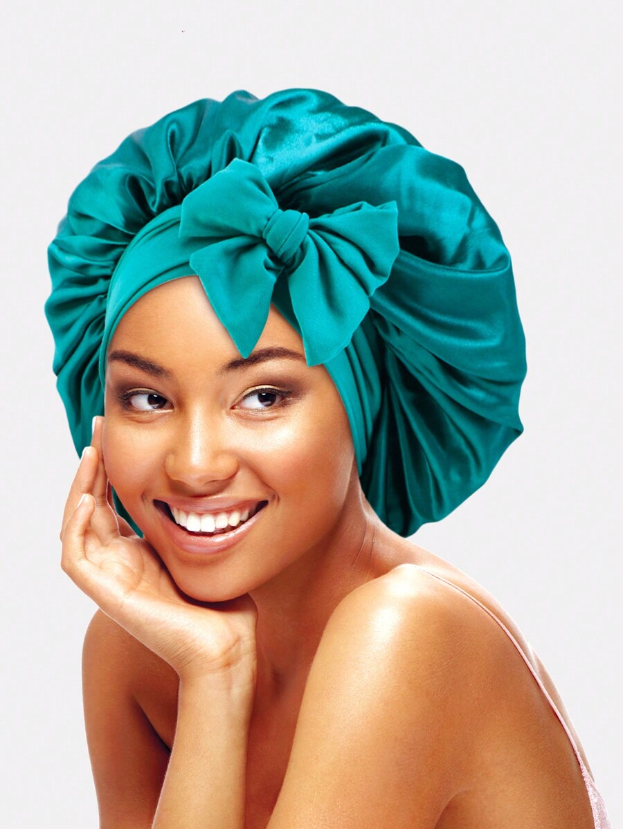 1pc Women's Bow Elastic Silk Bonnet Cap For Daily Use Silk Bonnet Satin ...