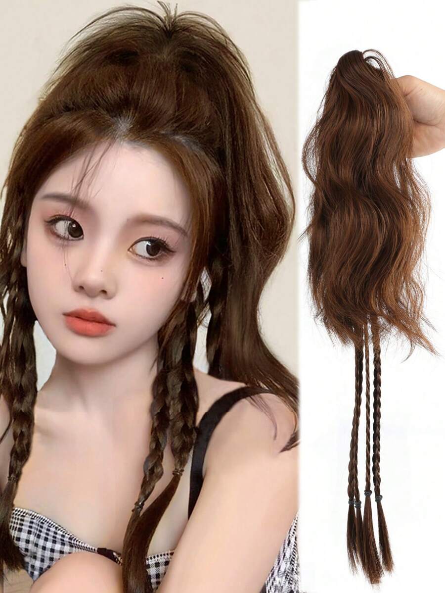 Wig Female Long Hair Light Brown Simulation Hair Hot Girl High Ponytail ...