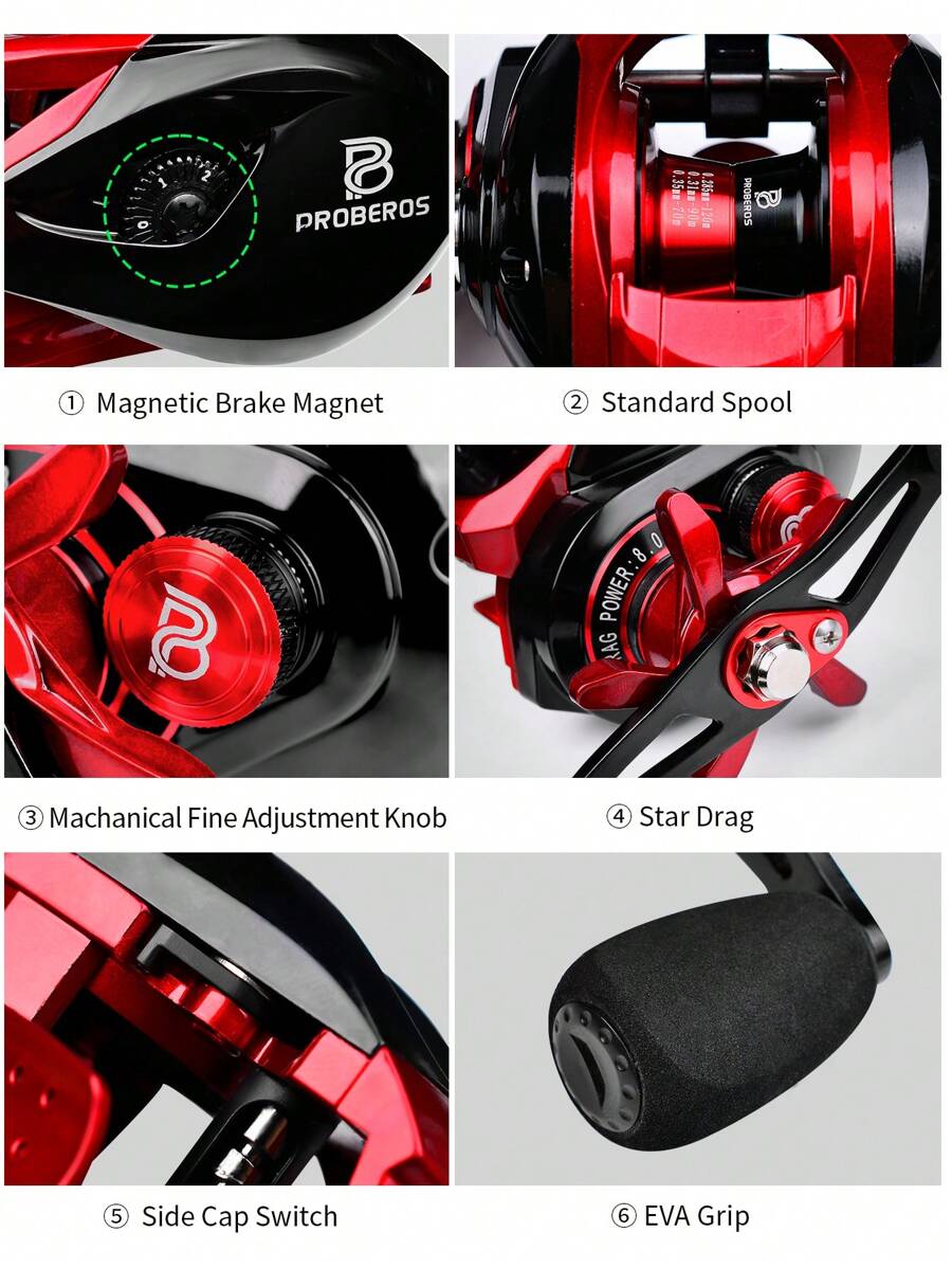 PROBEROS Baitcast Reel 7.2:1 Gear Ratio Fishing Reel Ultra Light Metal ...