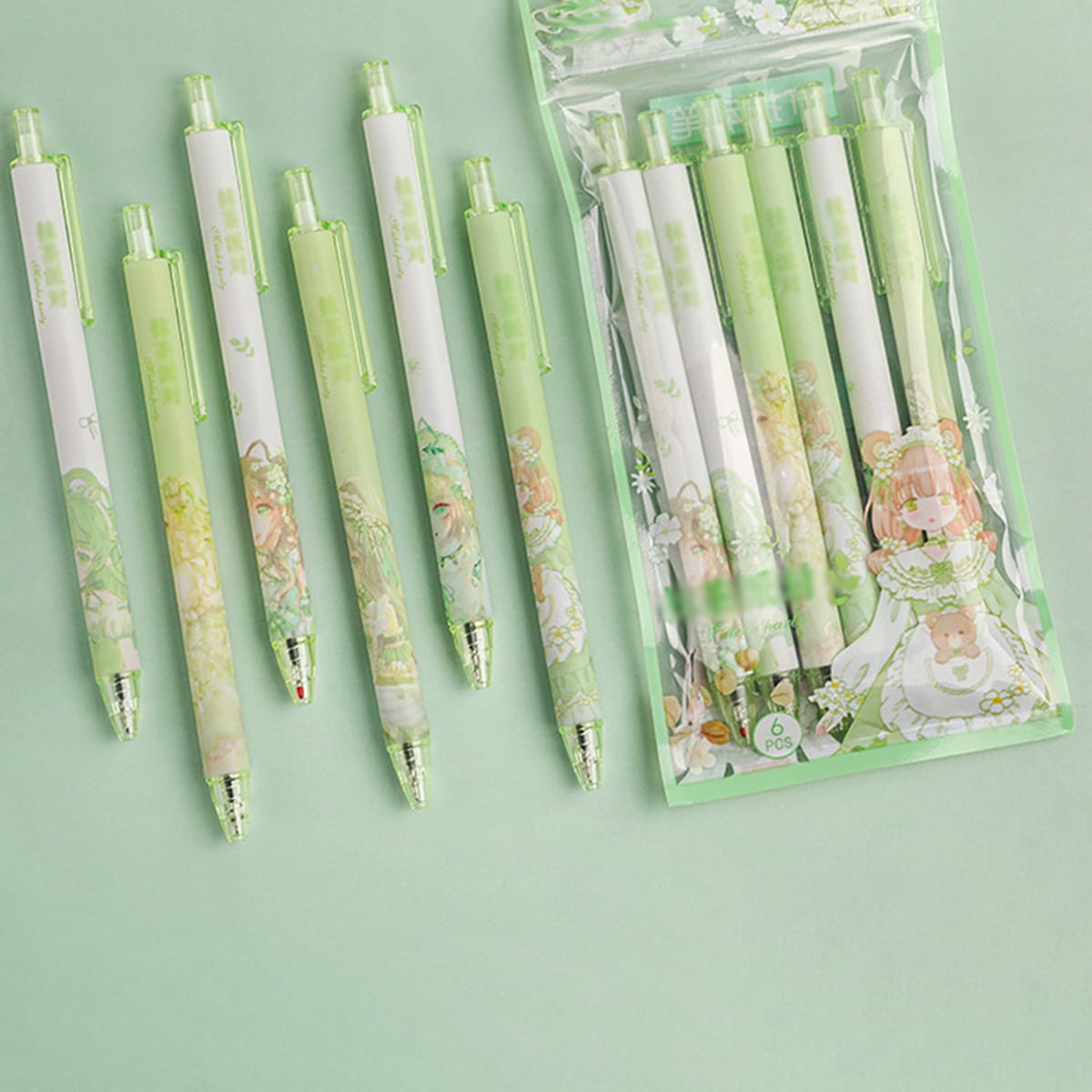 6 pieces/set Matcha press neutral pen: smooth and cute writing, perfect ...
