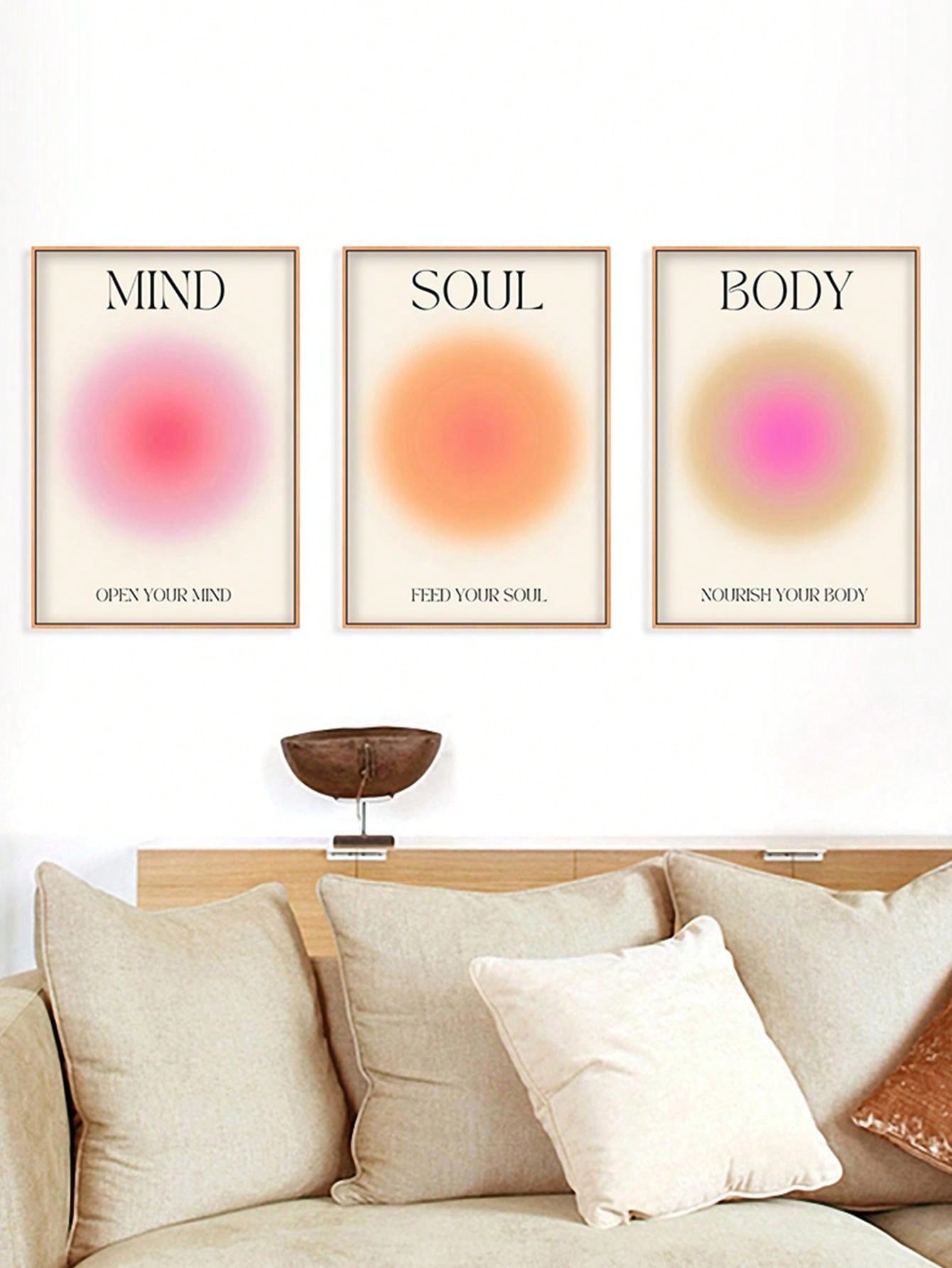 3 Pcs Pink Inspirational Wall Art Poster Minimalist Art Body Soul Mind ...