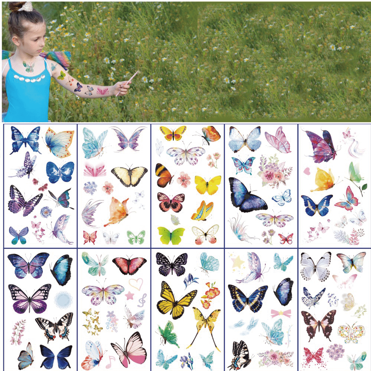 10 Sheets Butterfly Temporary Tattoo, Stickers Tattoo, Butterflies and ...
