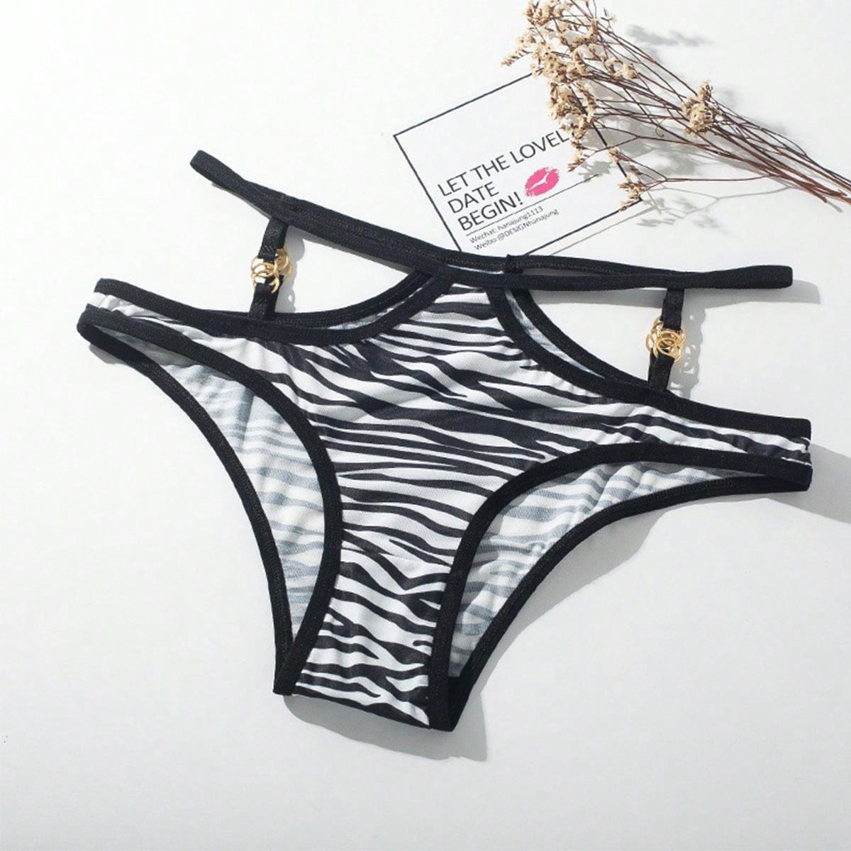 Women's Zebra Print Triangle Panties With Hollow Out Detailing, Sexy ...