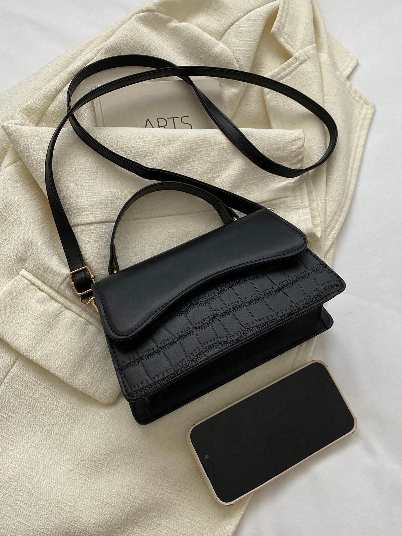 Fashionable Crocodile Print Flap Over Handbag With Adjustable Shoulder ...