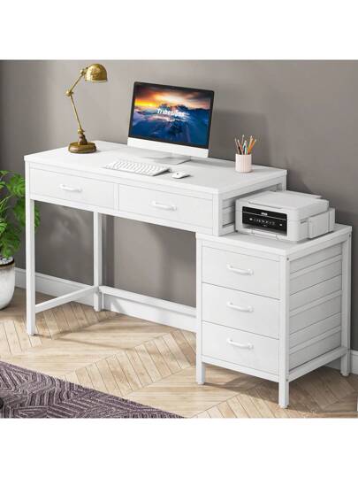 Tribesigns Computer Desk With 5 Drawers, Home Office Writing Desk With ...