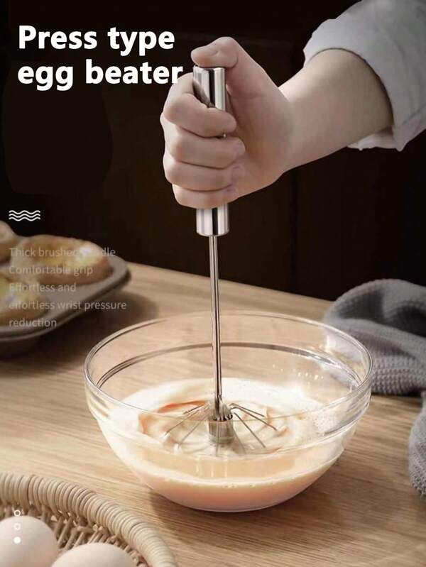 Stainless Steel Semi-automatic Egg Beater, Handheld Rotating Cream Egg ...
