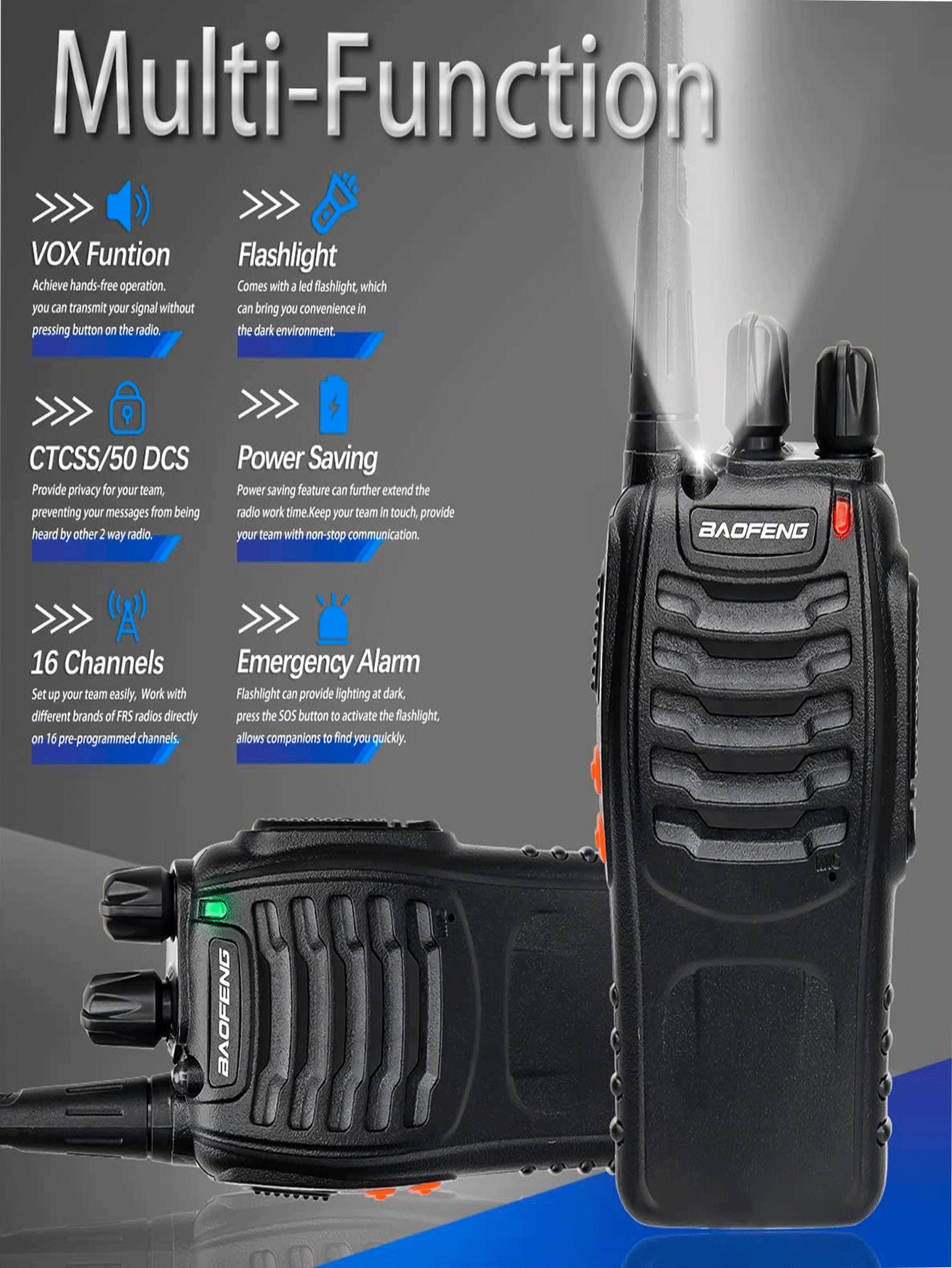 2pcs Walkie Talkie Long Range Two-way Radio Communication Device ...