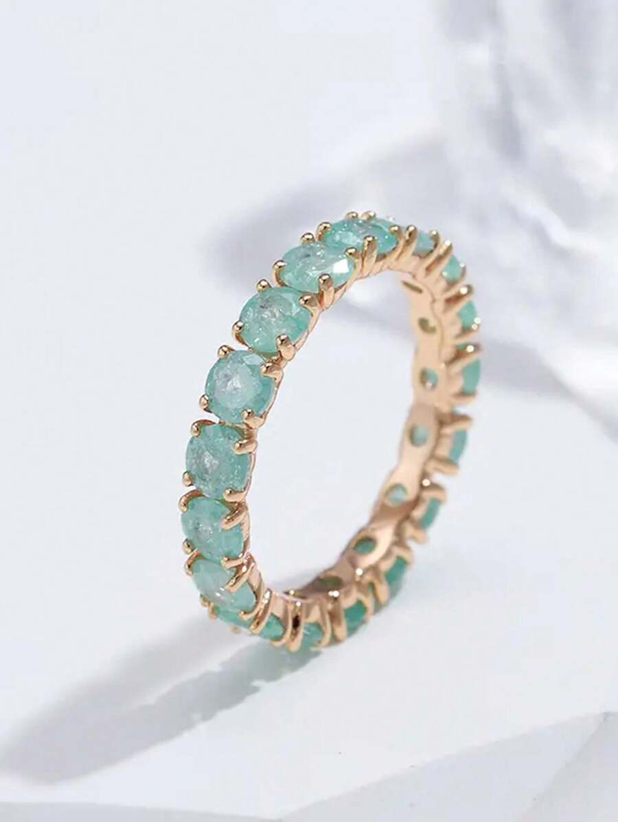 One Bohemian Style Promise Ring With Cubic Zirconia, In Pink, Green Or ...