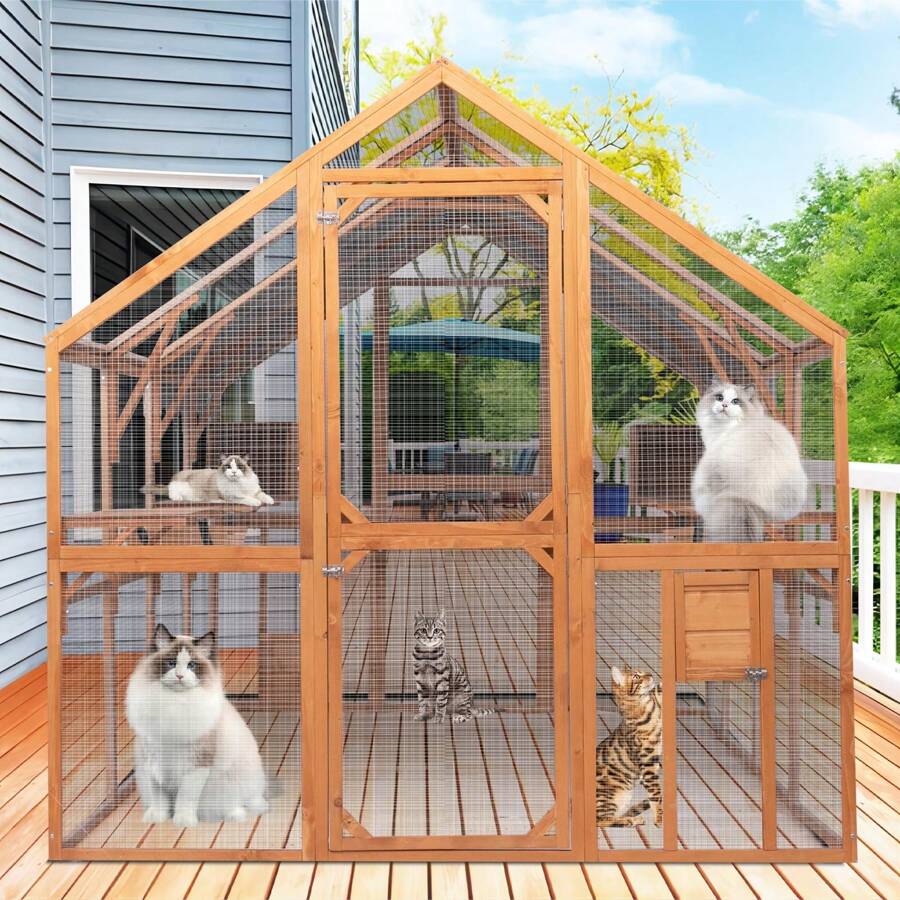 SoarFlash Large Cat House Outdoor Wooden Cat Enclosure Catio with ...