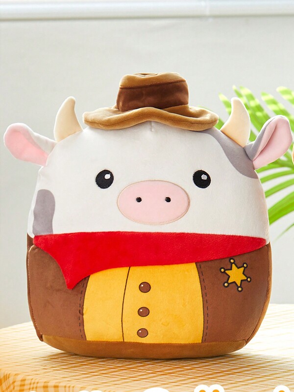 1pc Cartoon Detective Cow Shaped Plush Pillow, Suitable For Children As ...