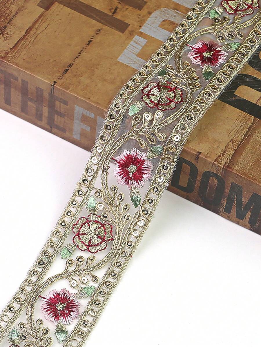 Bohemian Style Hand Embroidery Gold Thread & Sequin Bar Code Pattern ...