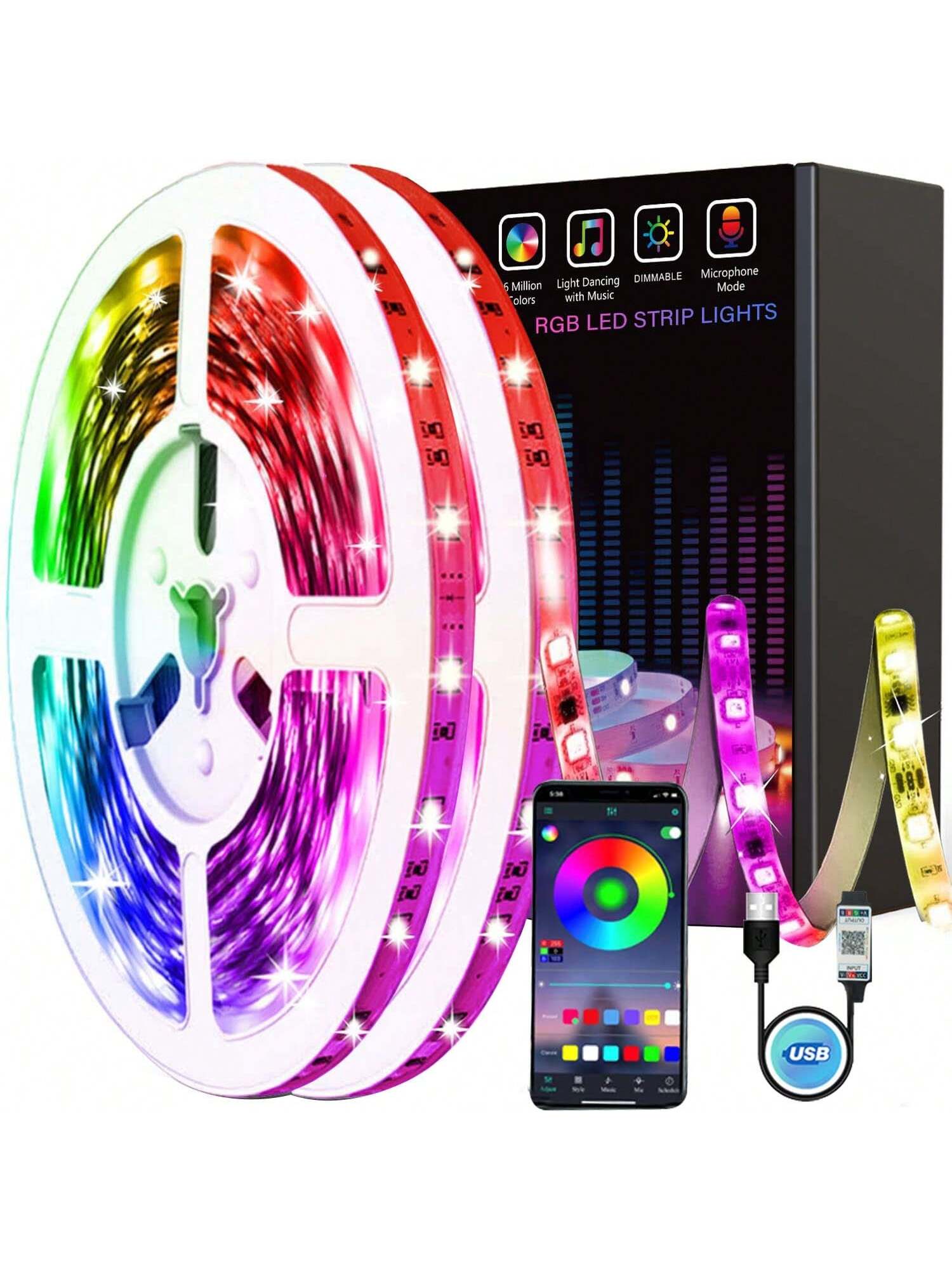 131.2ft/98.4ft/65.6ft LED Light Strip, RGB 5050 Smart APP Infrared ...