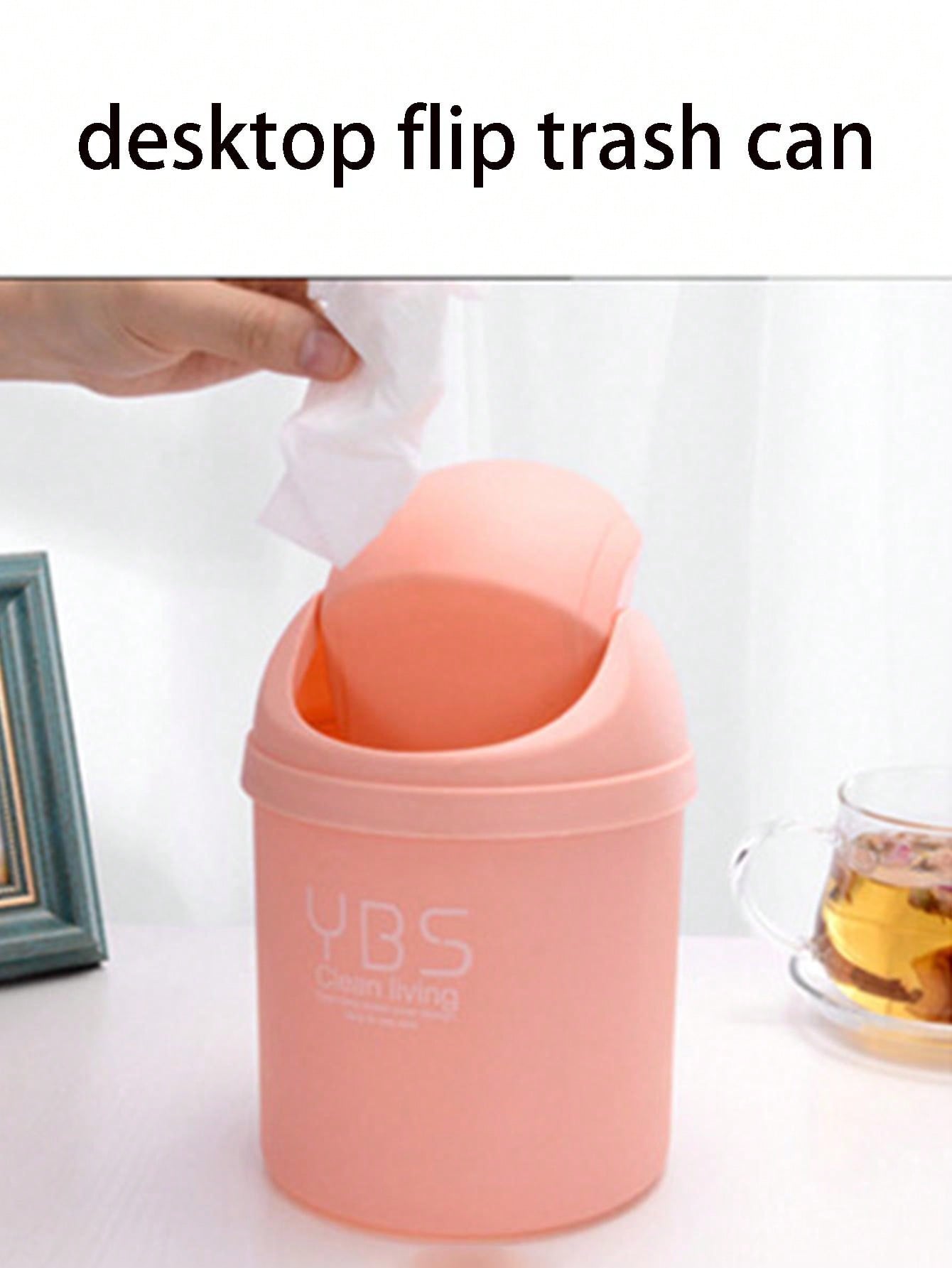 1pc 12.2cm Diameter Mini Flip Desk Trash Can Made Of Pp Material ...