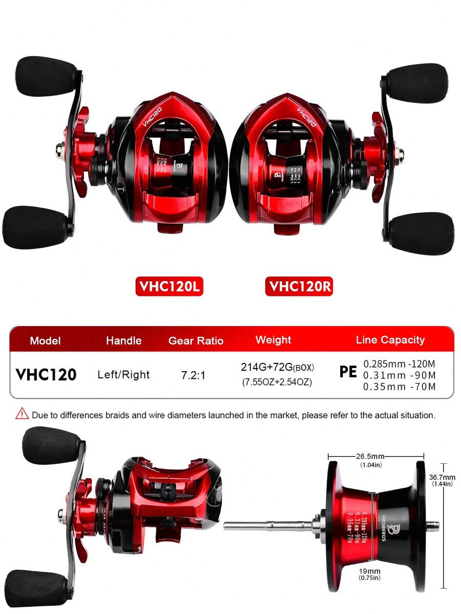 PROBEROS Baitcast Reel 7.2:1 Gear Ratio Fishing Reel Ultra Light Metal ...
