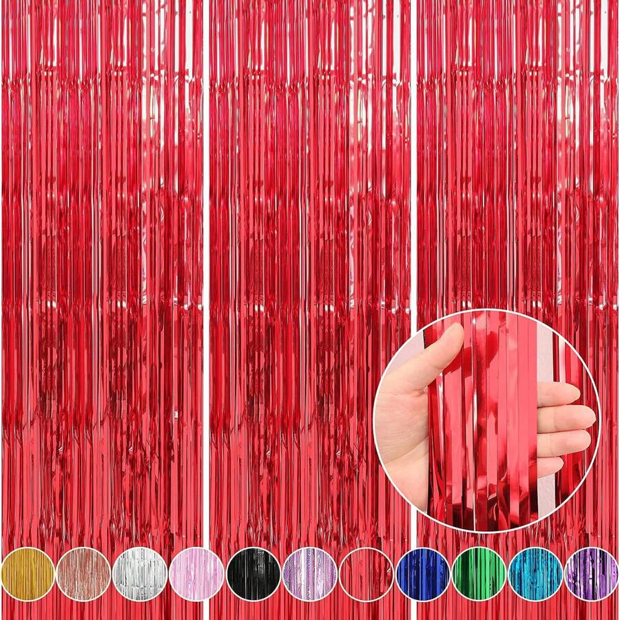 1/2/3pcs Red Party Backdrop Metallic Foil Fringe Metallic String ...