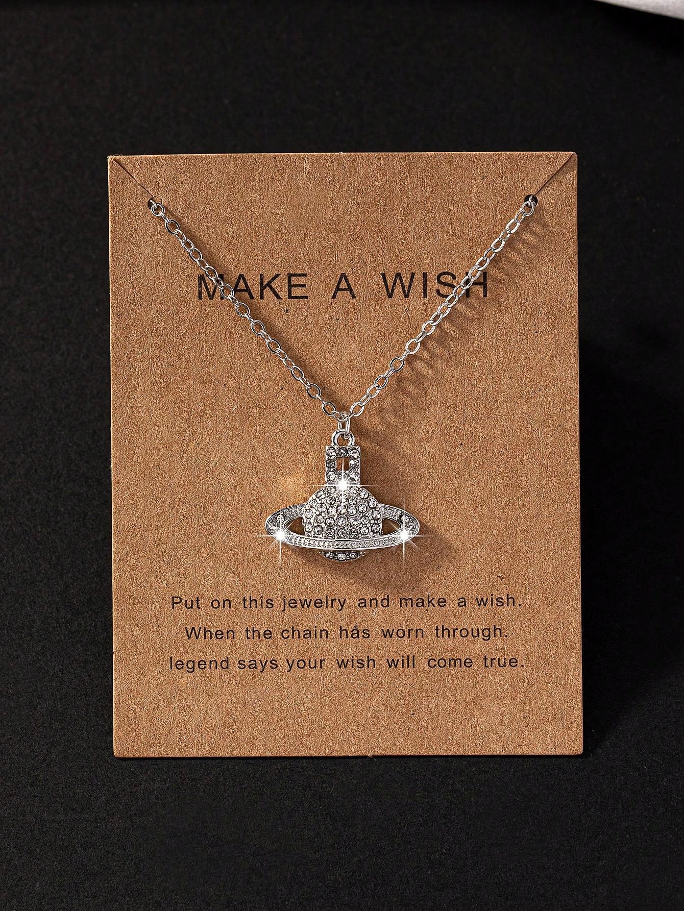 1pc Full Rhinestone Geometric Charm Planet Necklace | SHEIN USA