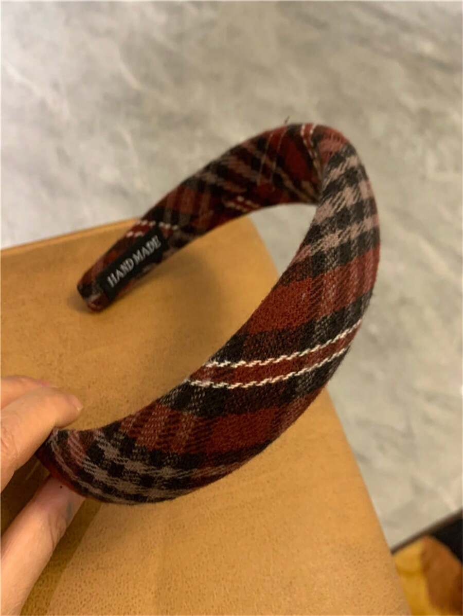 Japanese And Korean Vintage Plaid High-Top Sponge Hairband With High ...
