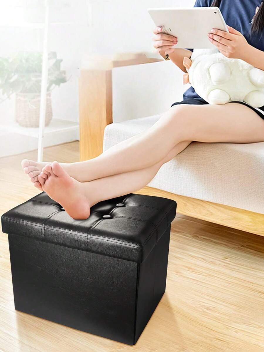 Storage Ottoman, Folding Foot Stool with Thicker Foam Padded Seat Small ...