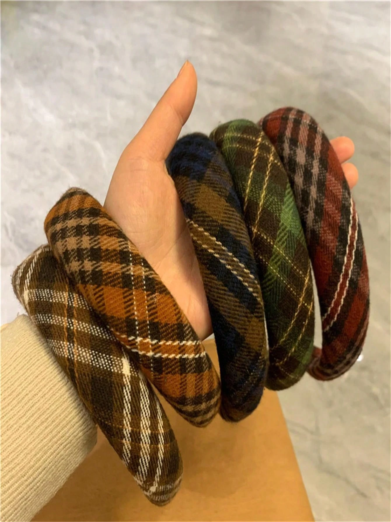 Japanese And Korean Vintage Plaid High-Top Sponge Hairband With High ...