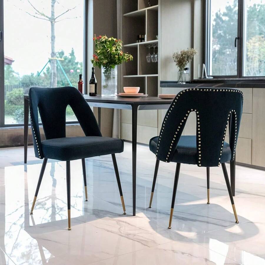 2 Piece Set Modern Dining Chairs, Velvet Upholstered Side Chairs with ...