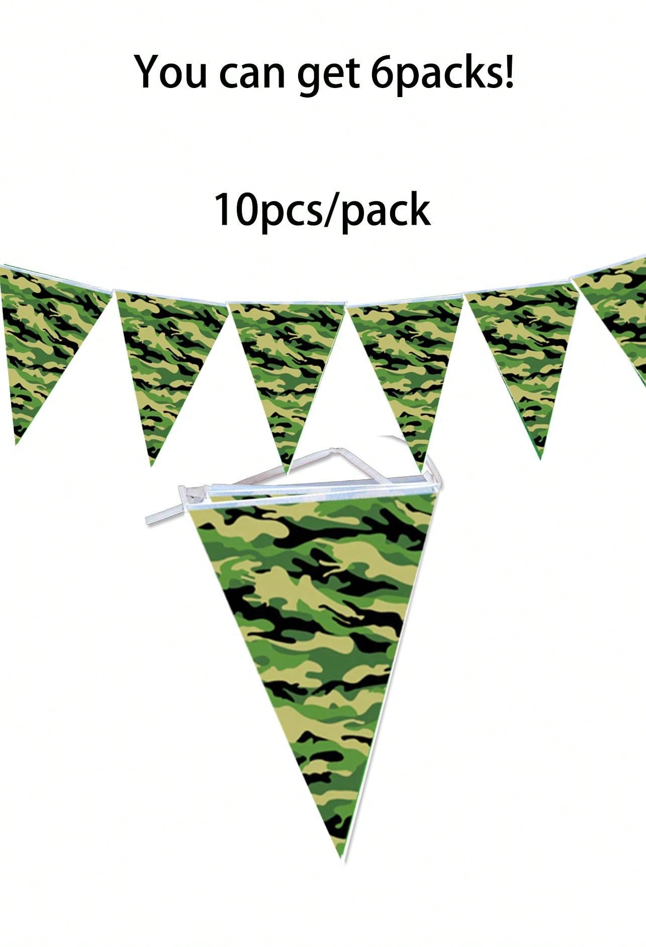 6 Strings Of 10pcs Green Camouflage Triangle Pennant Flags For Camo ...