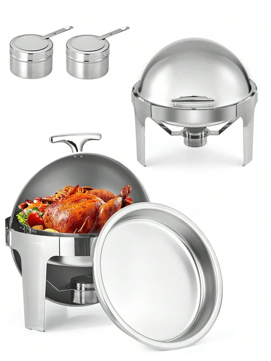 2 Packs Round Dish Buffet Set, 6.8 Quart Catering Warmer Server Chafing ...