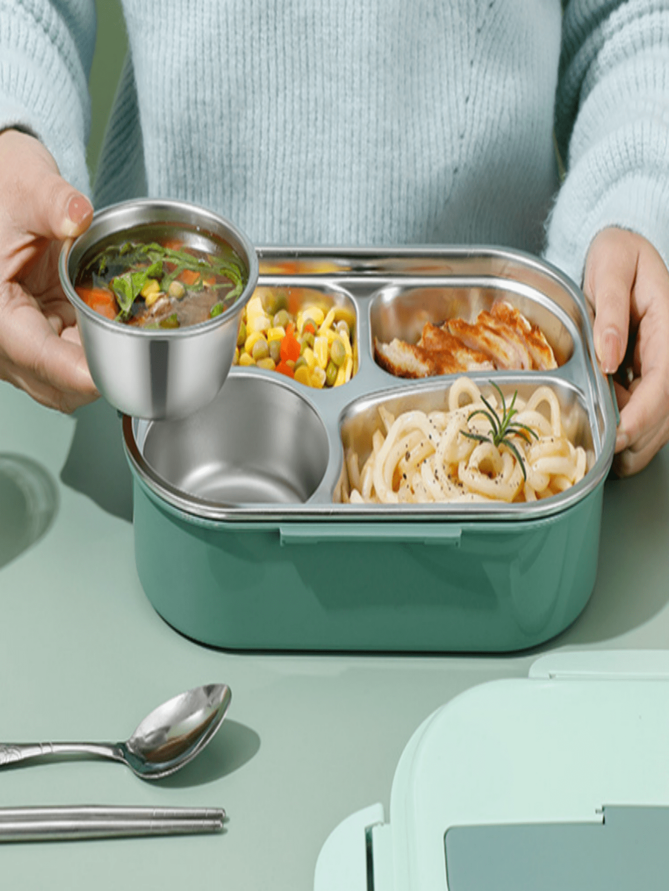 Insulated Lunch Box, Simple Rectangle Shaped Plastic Bento Box With 304 ...
