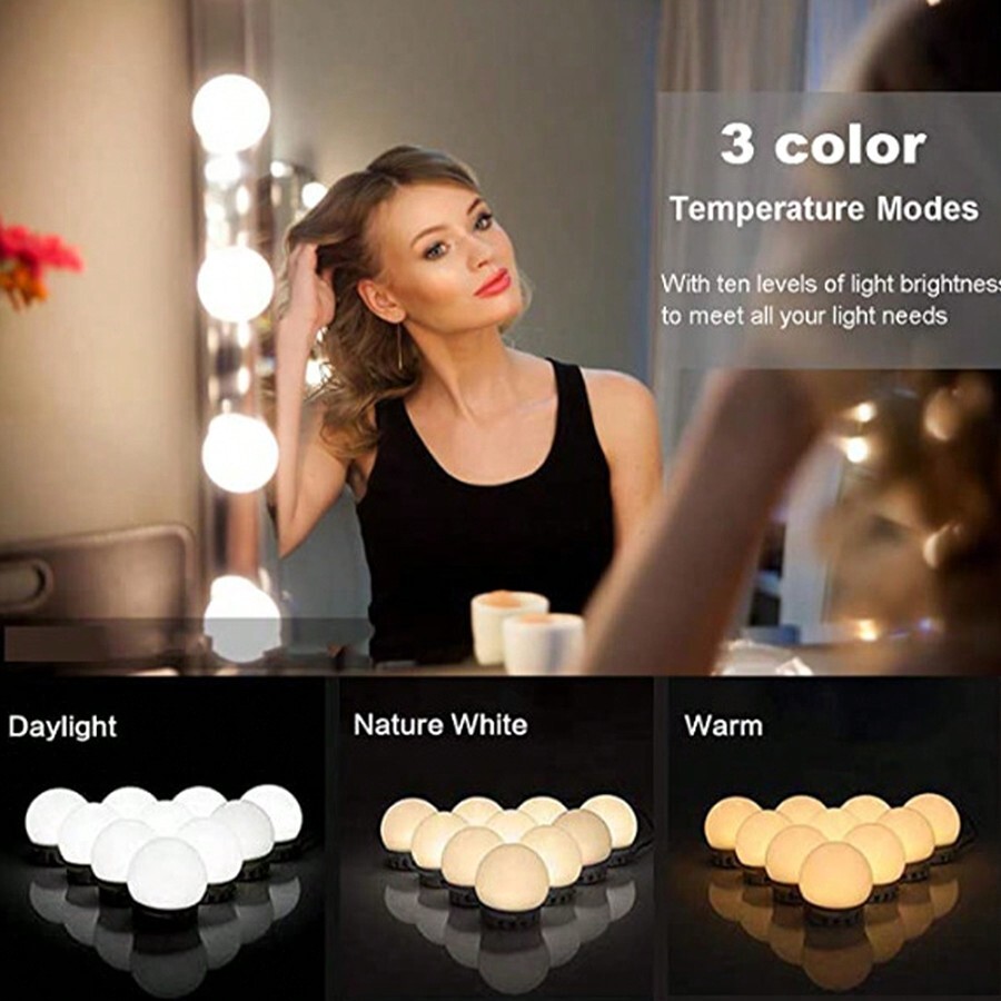 1pc Button Switch Vanity Makeup Light Usb Three-color Adjustable Mirror ...
