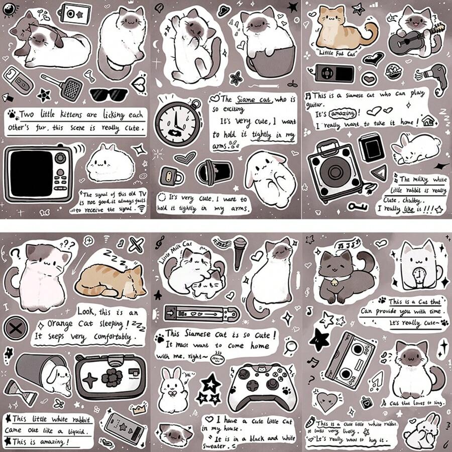 8 Sheets Siamese Cat Observation Diary Stickers For High-end Journal ...