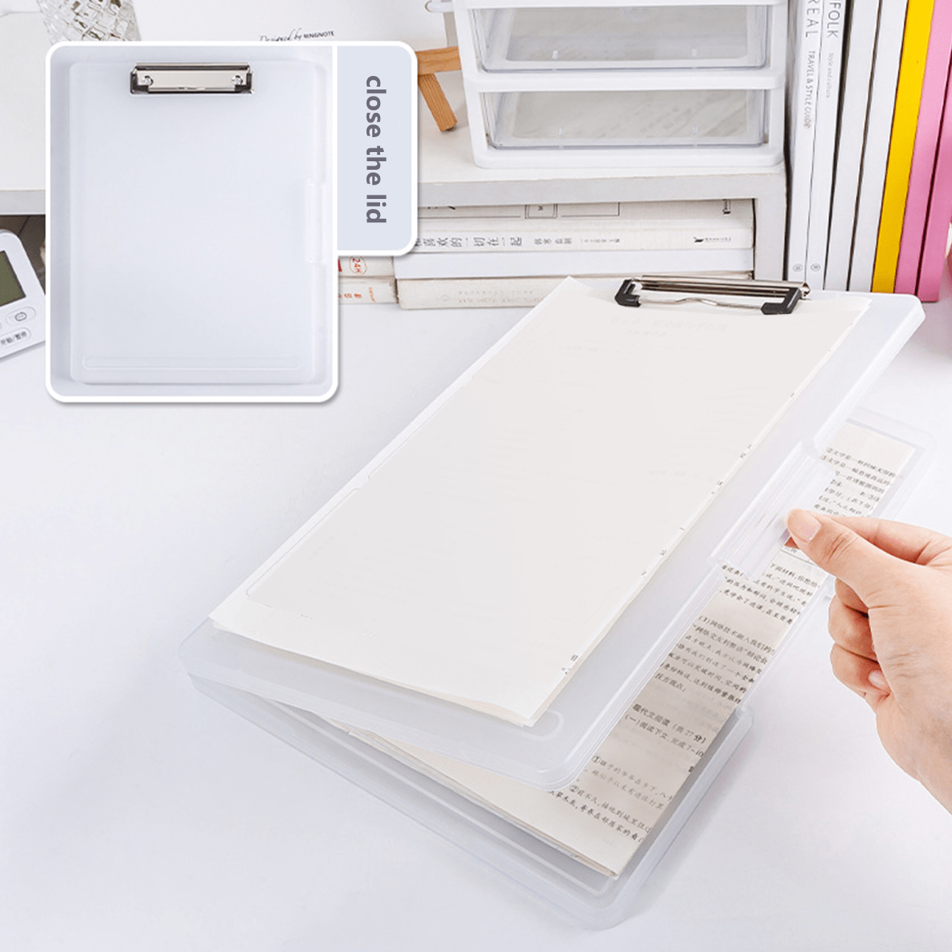 1pc White A4 File Folder Side-Opening Document Box Writing Pad Exam ...