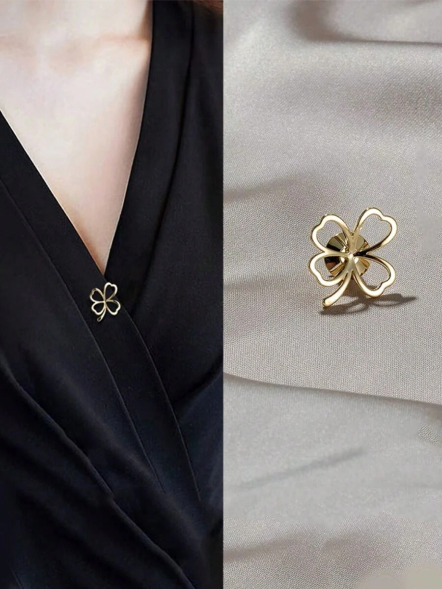 2 Golden Mini Four-Leaf Clover Personalized Pins Japanese Brooch Shirt ...