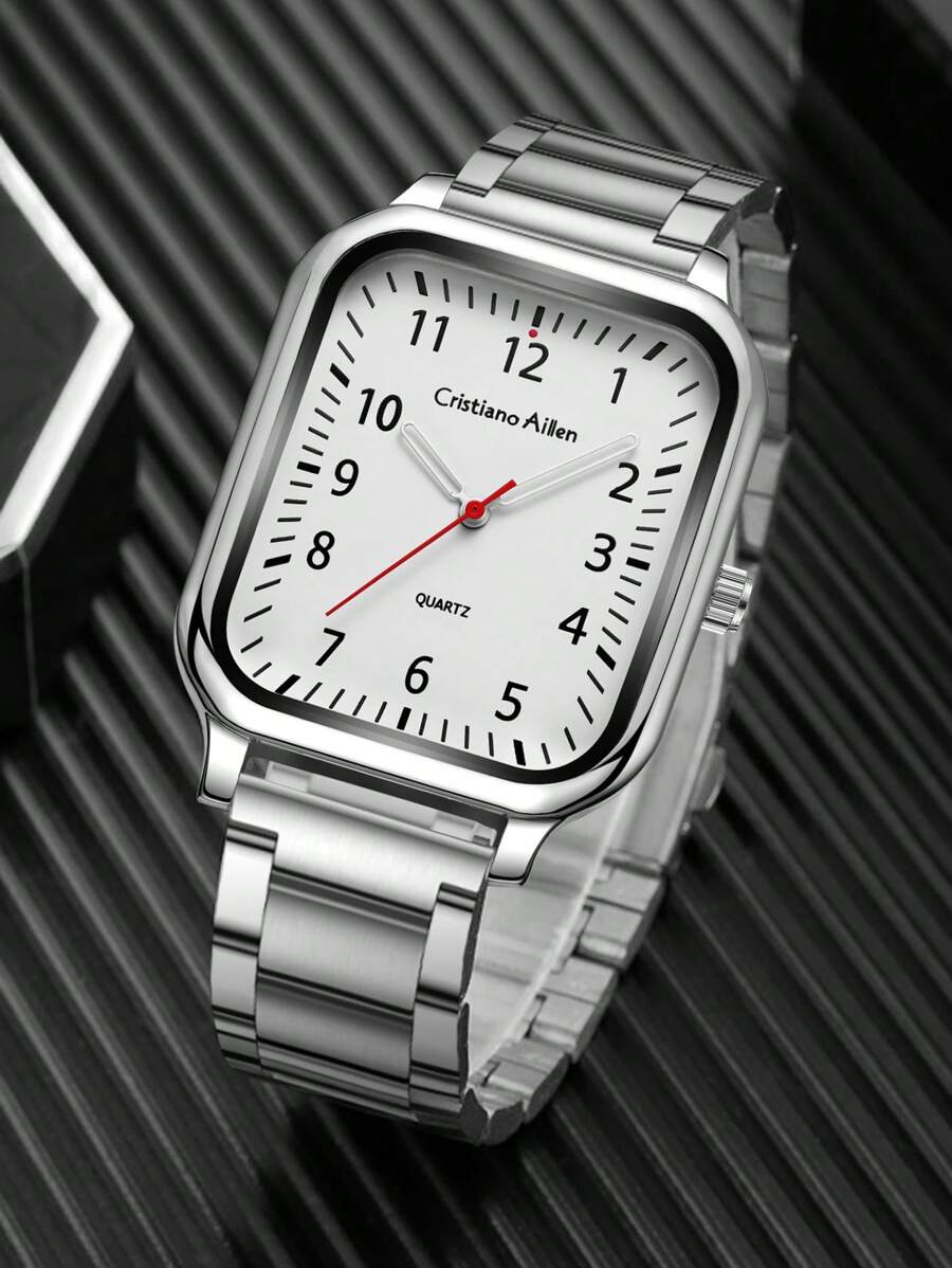 Dry Battery Men's Stainless Steel Simple Innovative Square Quartz ...