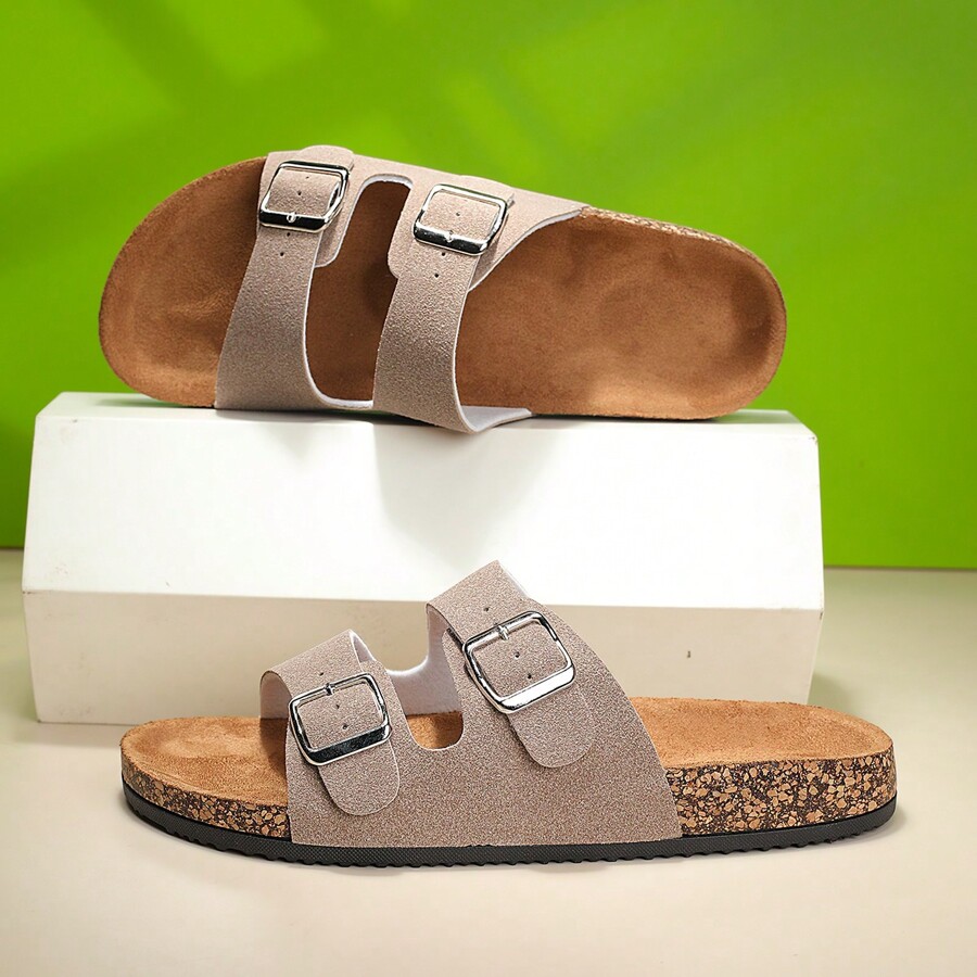 Trendy Buckle Flat Cork Slippers, Vacation Style, Unisex Outdoor And ... Trendy Buckle Flat Cork Slippers, Vacation Style, Unisex Outdoor And ...