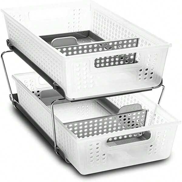 Plastic Multipurpose Organizer with Divided Slide Out Storage Bins,2 ...