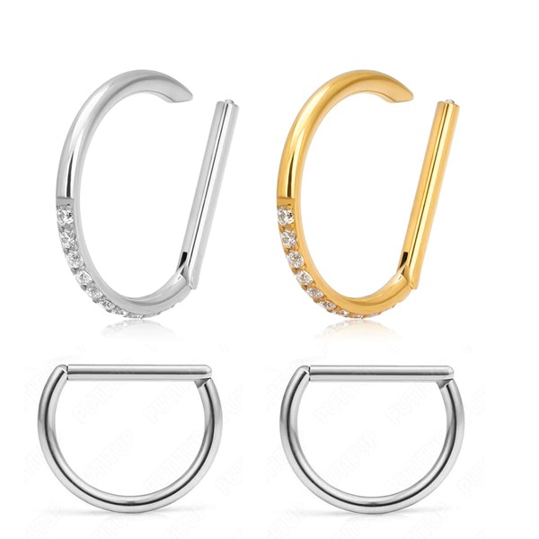 G23 Titanium Golden D-shaped Smooth Surface Septum Nose Ring, Daith ...