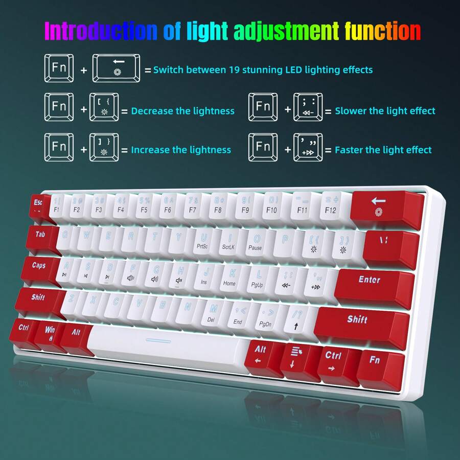Snpurdiri Wired 60% Mechanical Gaming Keyboard, White LED Backlit Ultra ...