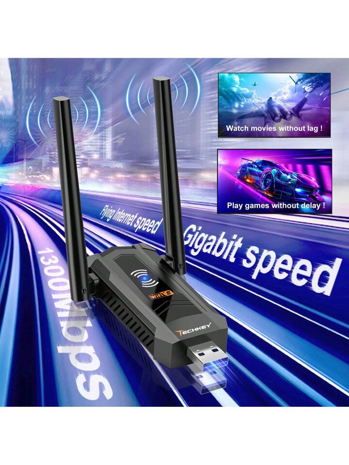 Usb Wifi Adapter Ac1300mbps For Pc, Techkey Dual 5dbi High Gain Antenna ...