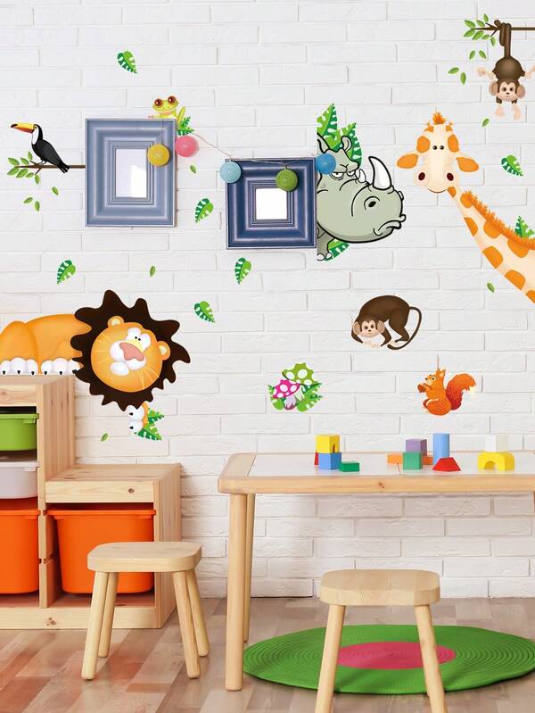 1pc Cartoon Forest Animals Lion, Rhino, Parrot, Monkey, Squirrel ...