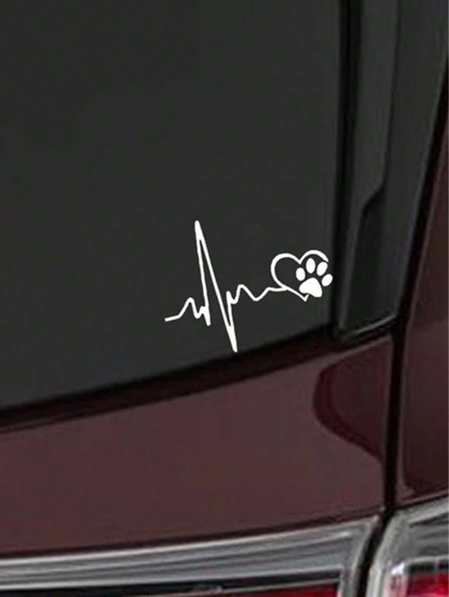 1pc Heart Shaped Dog Paw Print Car Sticker, White | SHEIN USA