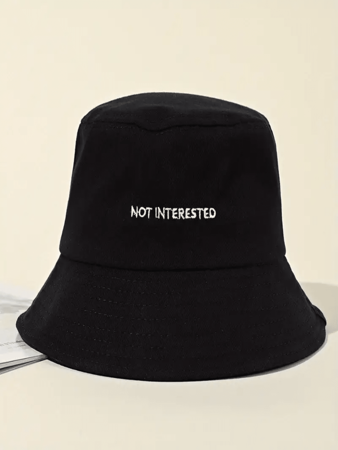 Not Interested Embroidery Bucket Hat Lightweight Fisherman Cap Solid ...
