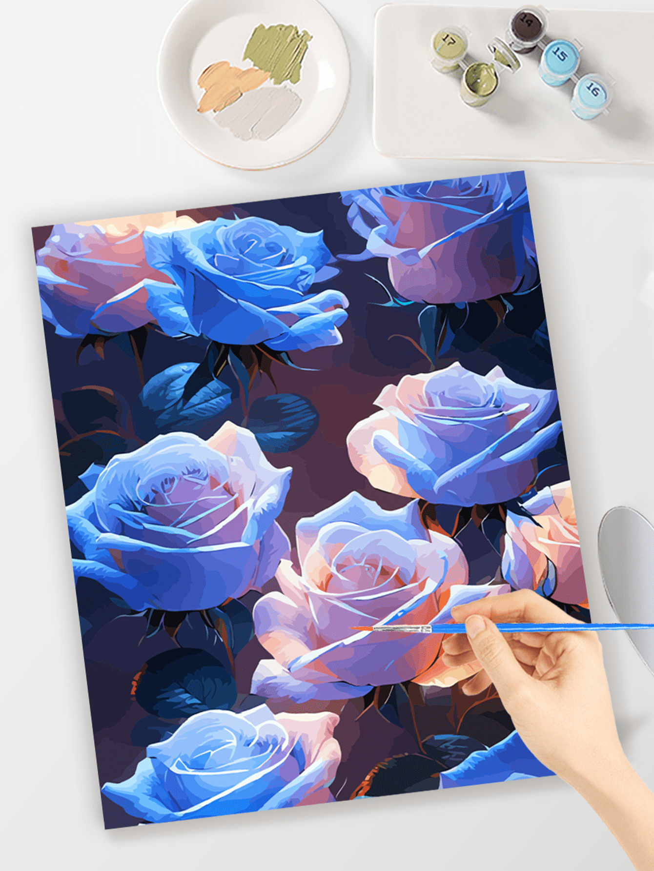 Painting By Numbers Blue Rose Flowers Drawing By Numbers For Adults ...