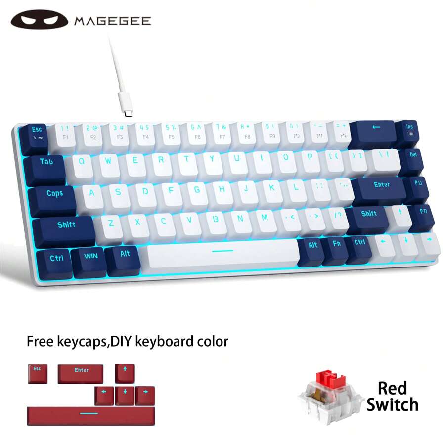 MageGee Box 65% Gaming Mechanical Keyboard Wired Game Keyboard Blue/Red ...