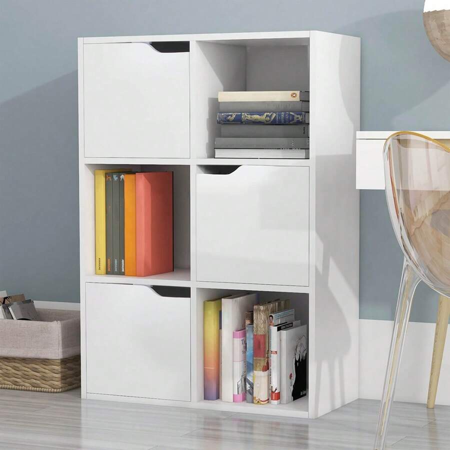 6-Cube Storage Organizer Cabinet w/Doors, Compartment Display Unit w/ 3 ...