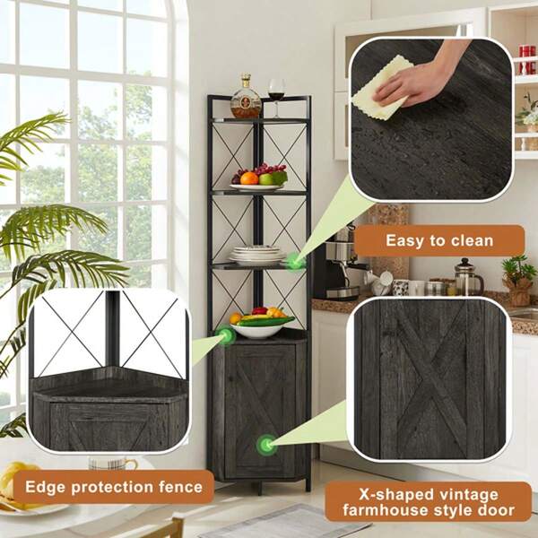 Corner Shelf 5-Tier with Storage, Corner cabinet Bookshelf Stand ...