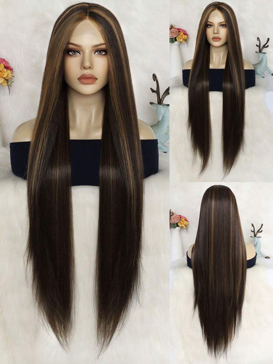 40 Inch Brown HD Lace Front Wig Silky And Soft Futura Fiber Straight ...