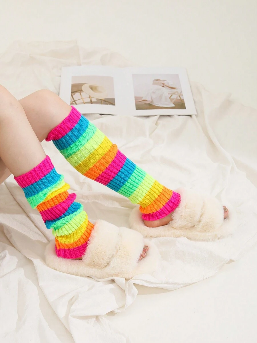 6 Colors Straight Lines Pattern Slimming Pile Leg Warmers/Mid-Calf Leg ...