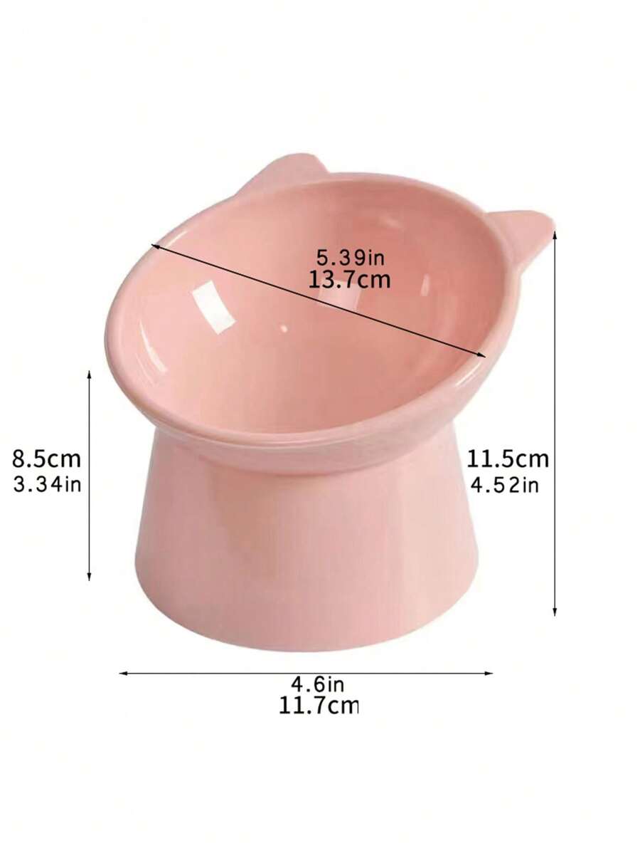 1pc Pink Cat Bowl With Anti-Black Chin, Tilted High Feet Neck ...