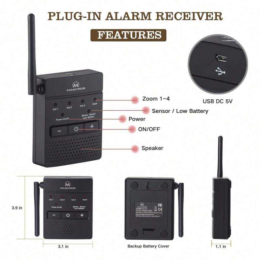 eMACROS Solar Driveway Alarm Sytem Wireless 1/2 Mile Long Range Outdoor ...