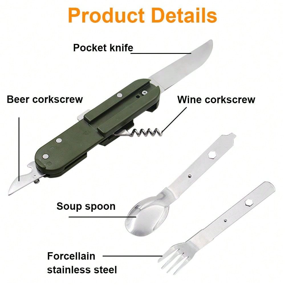 Multifunctional Detachable Camping Flatware, Portable 5-in-1 Steel ...